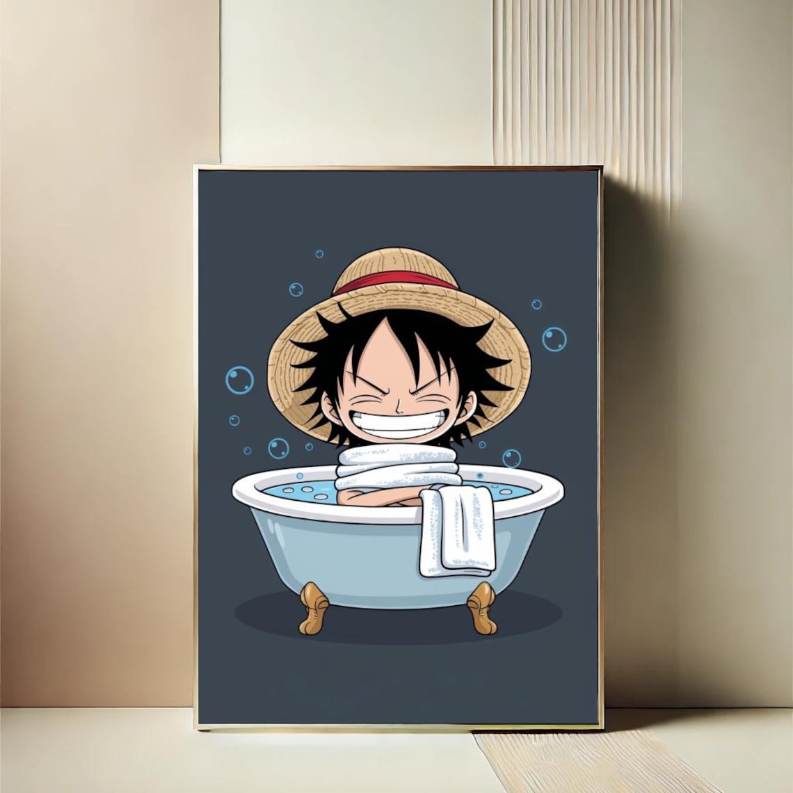 Luffy Minimalist Bathtub Art, Funny Bathroom Decor, One Piece Wall Art ...