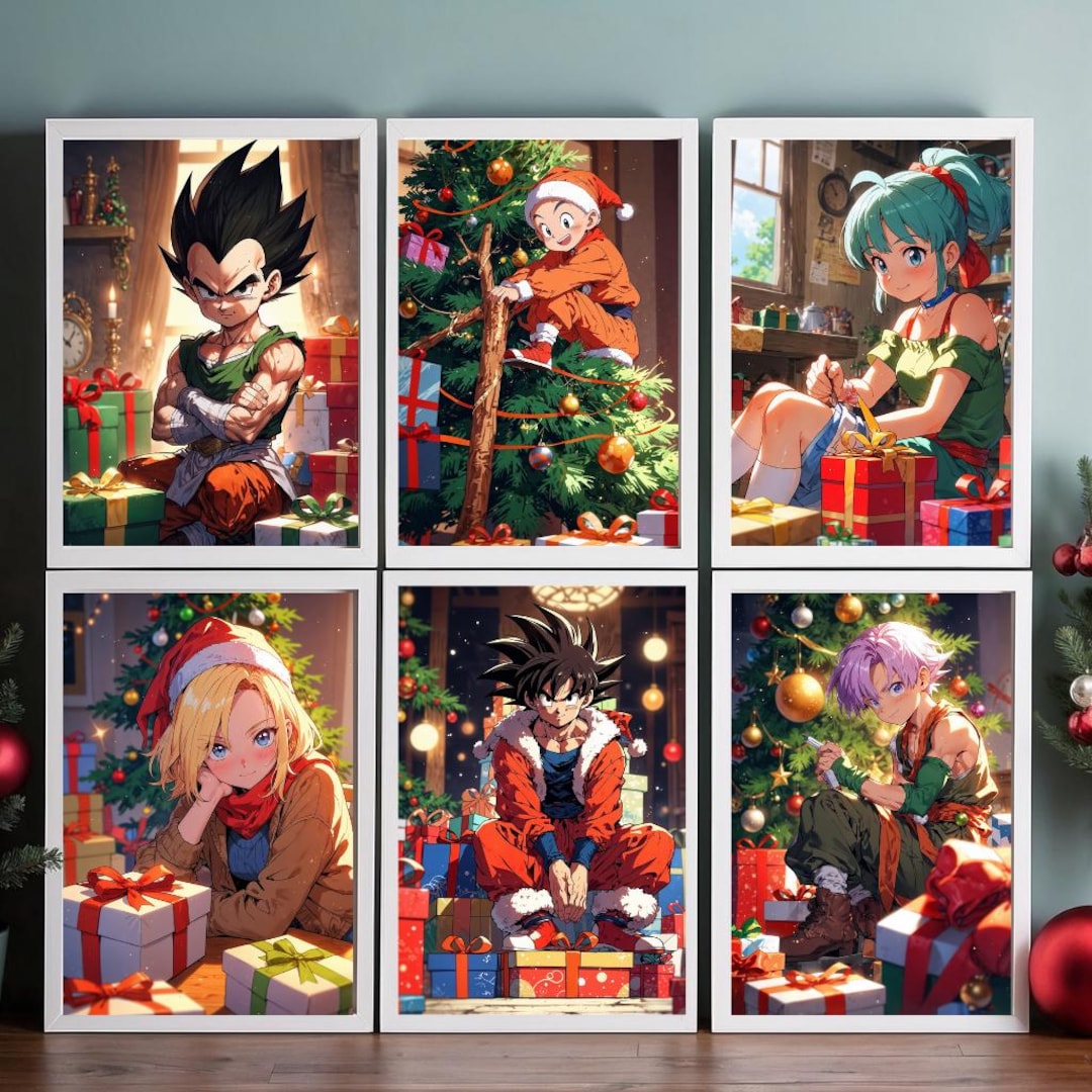 Dragon Ball Z Christmas Art Set Festive DBZ, Fan Art, Anime Holiday ...