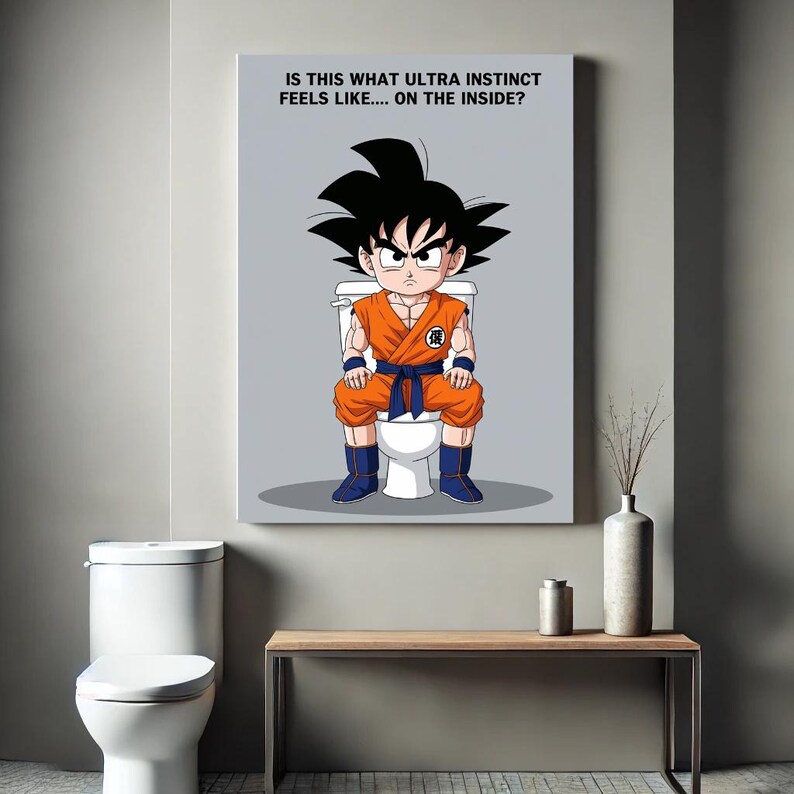 Chibi Goku Toilet Art, Funny Bathroom Decor, Dragon Ball Bathroom Print ...
