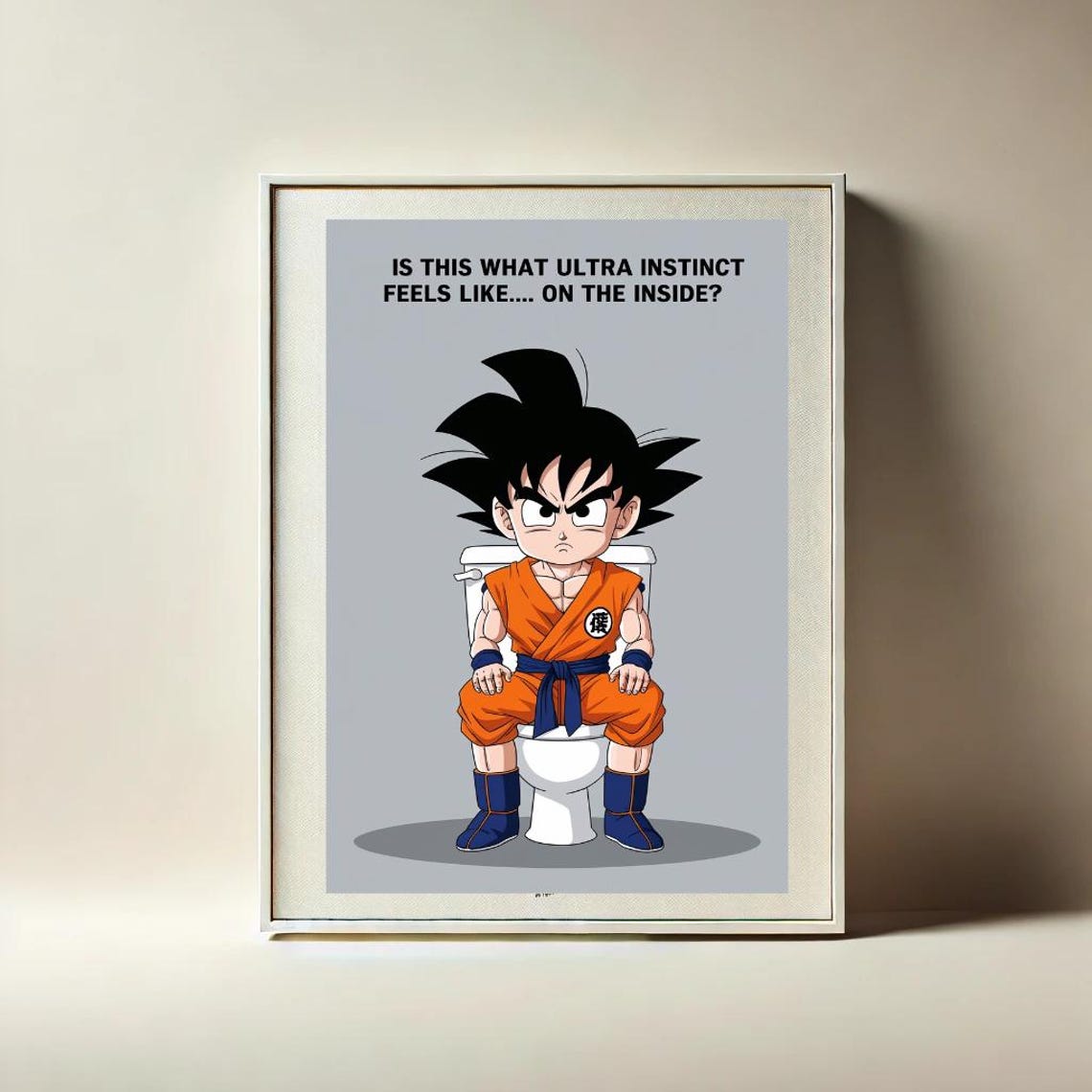Chibi Goku Toilet Art, Funny Bathroom Decor, Dragon Ball Bathroom Print ...