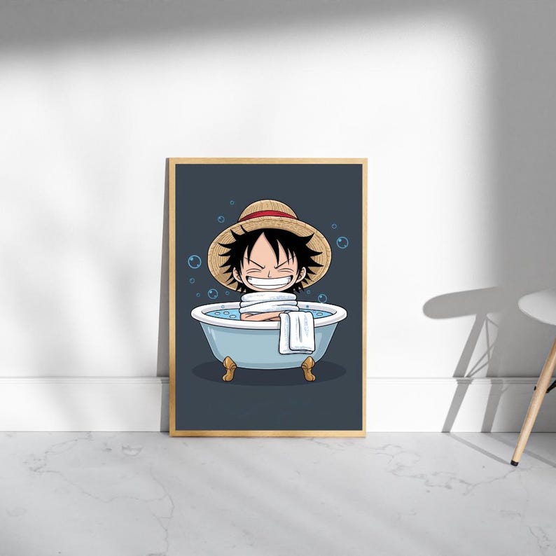 Luffy Minimalist Bathtub Art, Funny Bathroom Decor, One Piece Wall Art ...