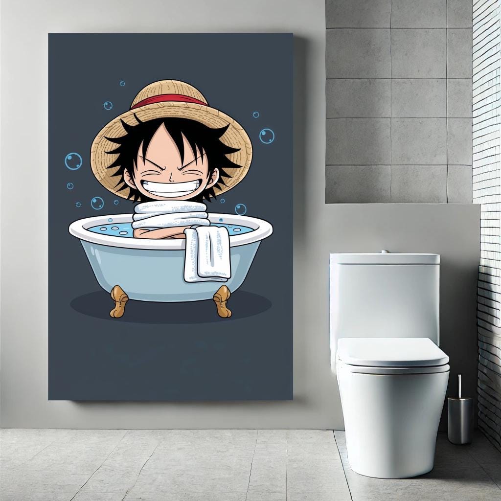 Luffy Minimalist Bathtub Art, Funny Bathroom Decor, One Piece Wall Art ...