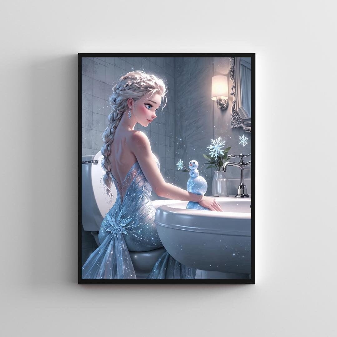 Elsa Inspired Funny Bathroom Art, Frozen-inspired Toilet Decor, Disney ...