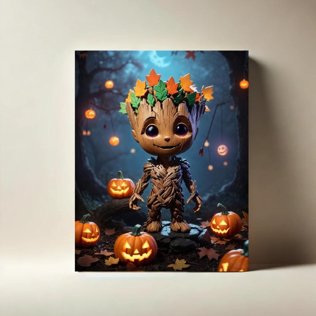 Halloween Chibi Groot Art, Cute Star Wars Halloween Wall Decor, Funny ...