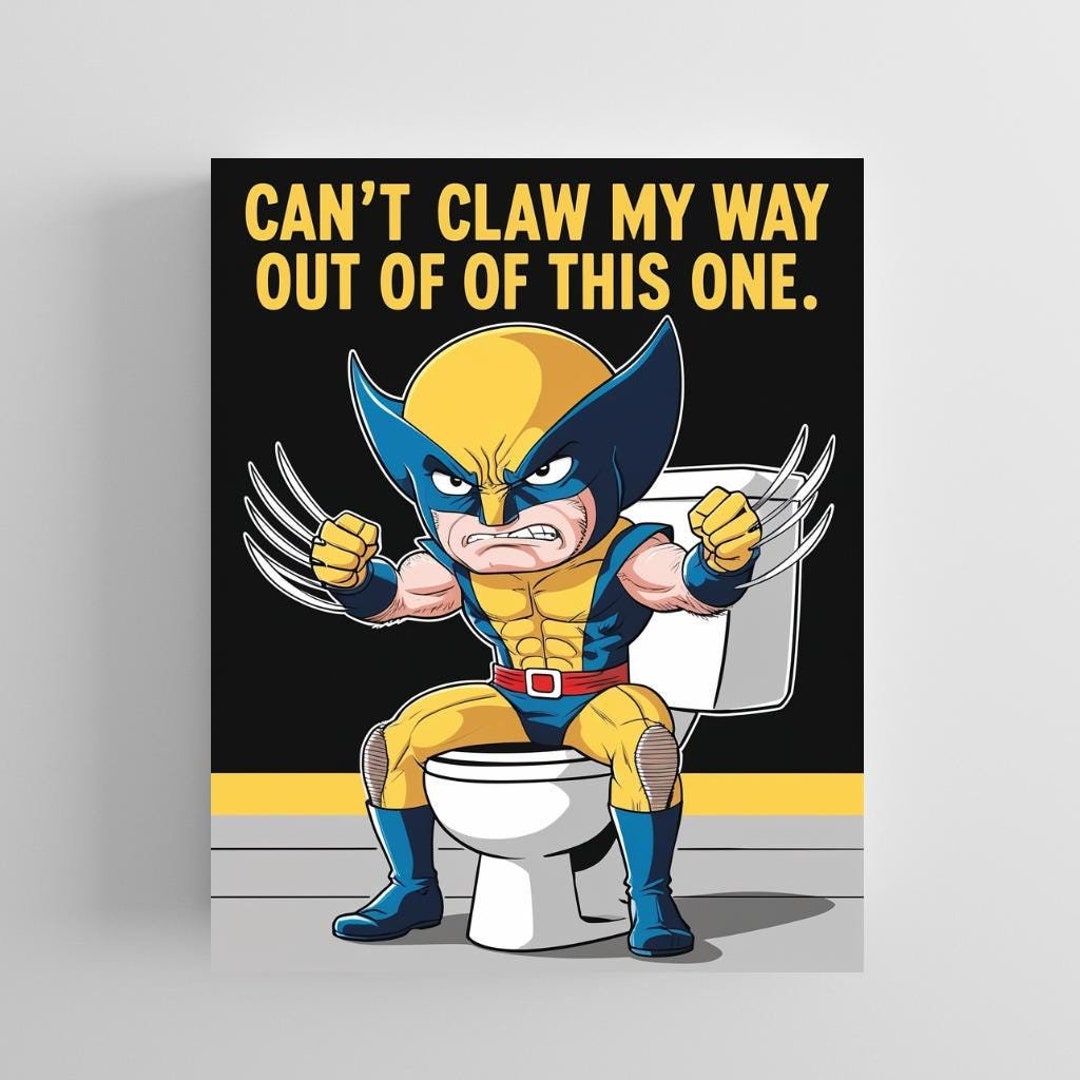 Wolverine Toilet Art, Funny Bathroom Decor, Marvel Wall Art, Cute ...