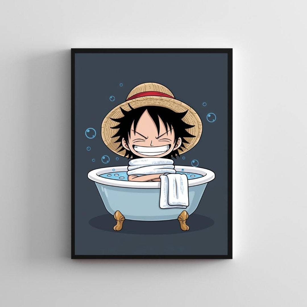 Luffy Minimalist Bathtub Art, Funny Bathroom Decor, One Piece Wall Art ...