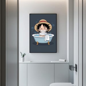 Luffy Minimalist Bathtub Art, Funny Bathroom Decor, One Piece Wall Art ...