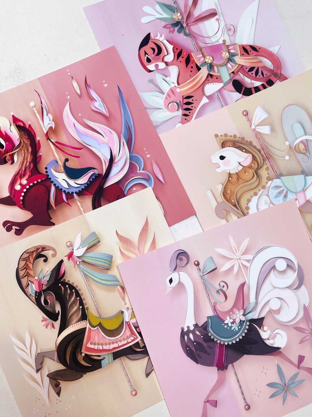 Set of 5 Carousel Creature Prints - Etsy