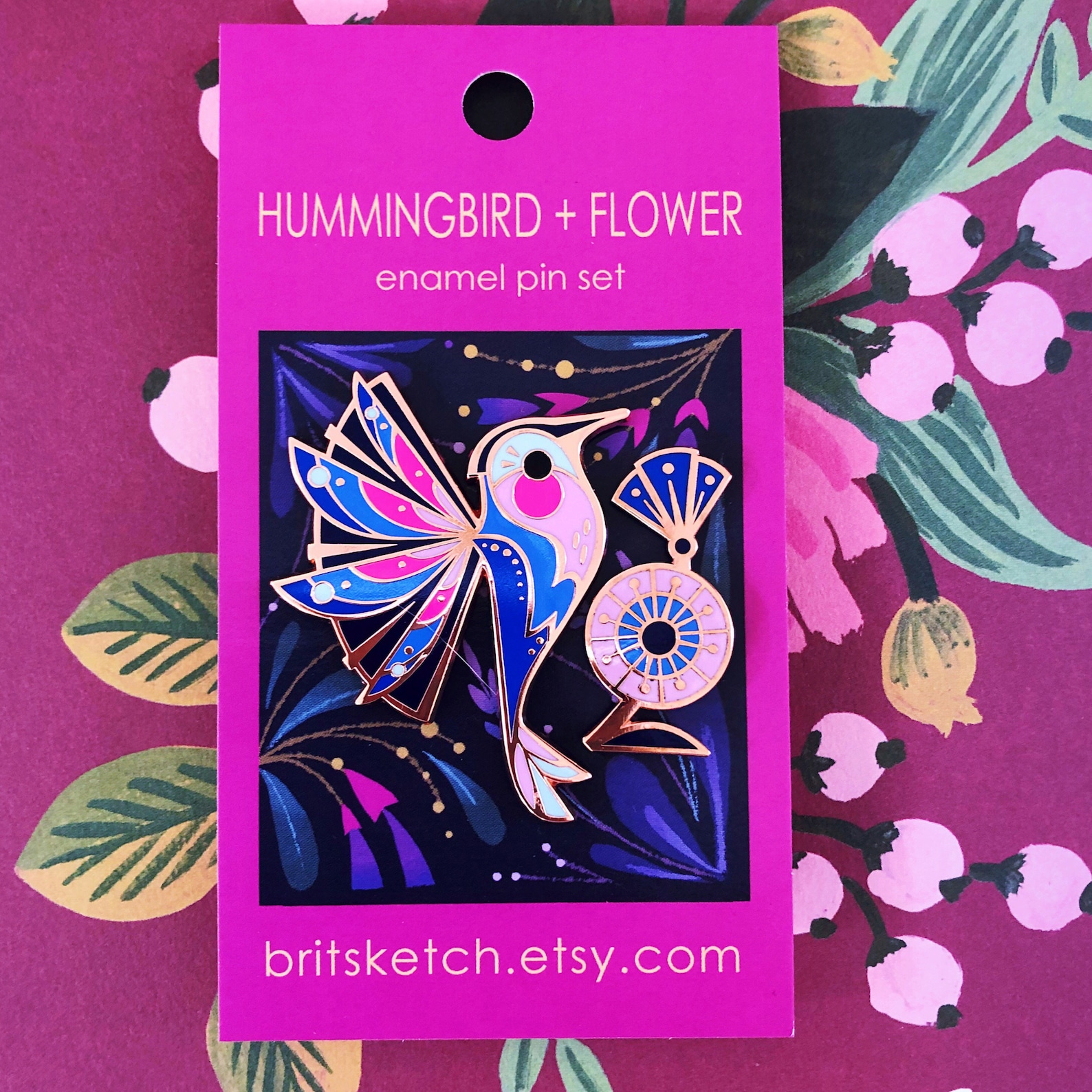 Hummingbird Flower Enamel Pin Set - Etsy