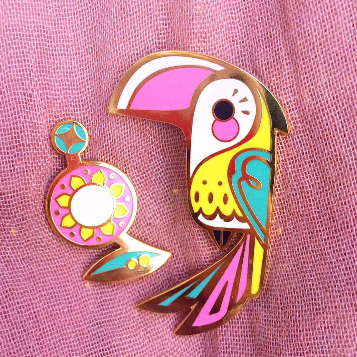 Toucan + Flower Enamel Pin Set - Etsy