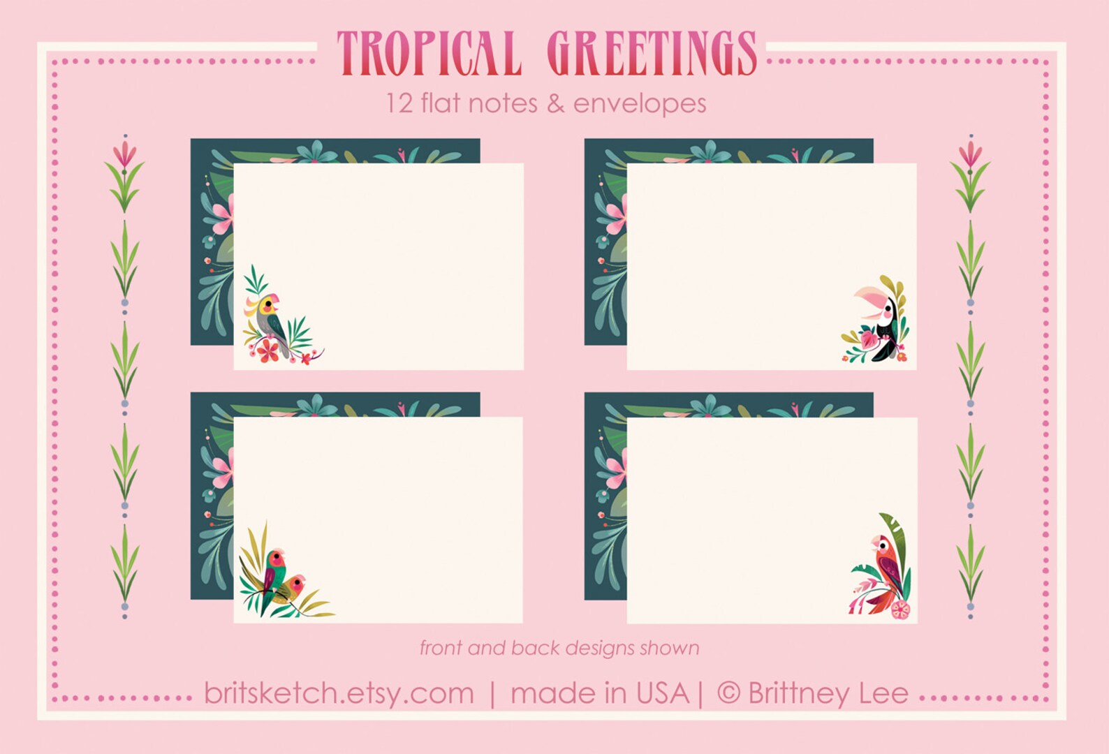 Tropical Greetings Flat Notecards - Set of 12 - Etsy Canada