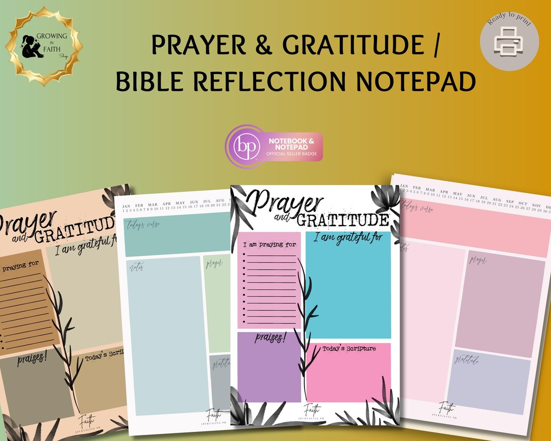 Prayer & Gratitude Notepad, Bible Reflection Notepad L Prayer Notepad L ...