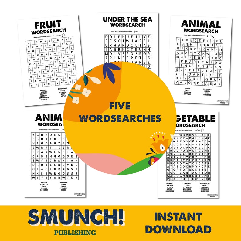 Printable Wordsearches, Instant Download, 5 Different Varieties - Etsy