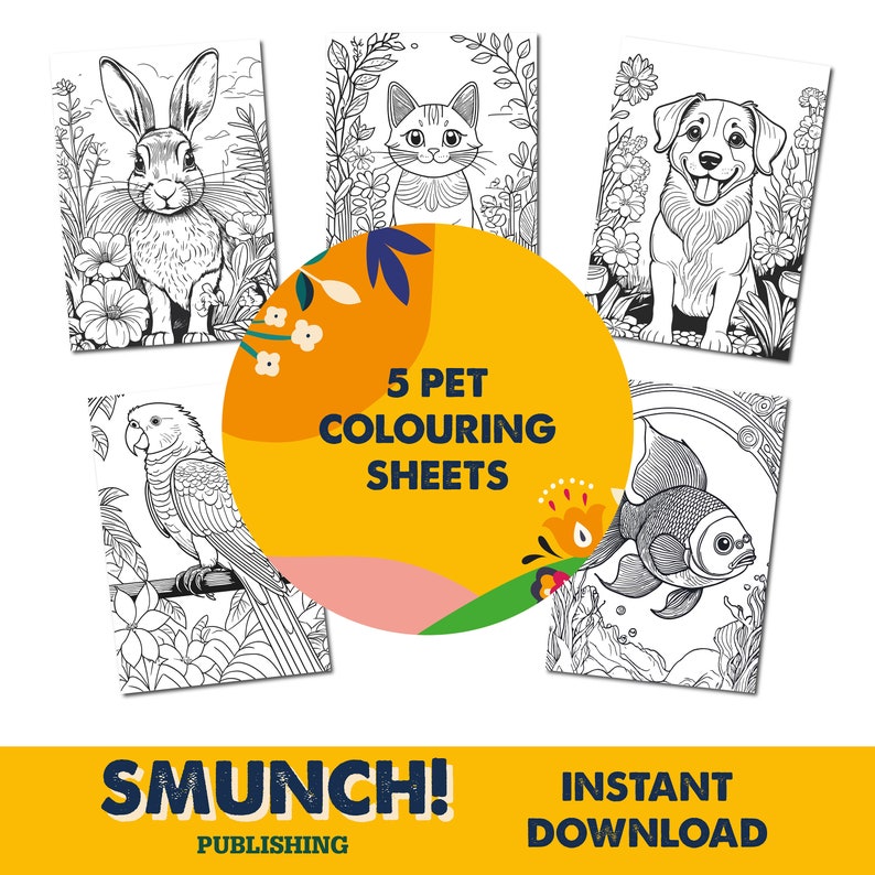 Printable Colouring Sheets, Instant Download, 5 Pets - Etsy Australia