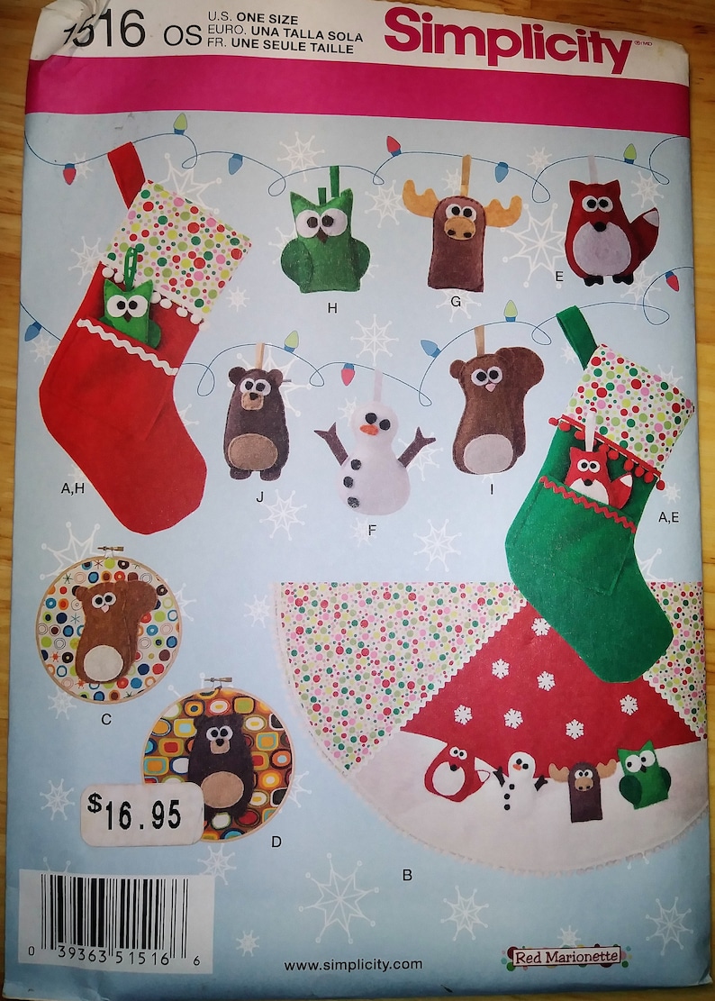 Simplicity Pattern 1516 Christmas Felt Ornaments, Stocking, Tree Skirt ...