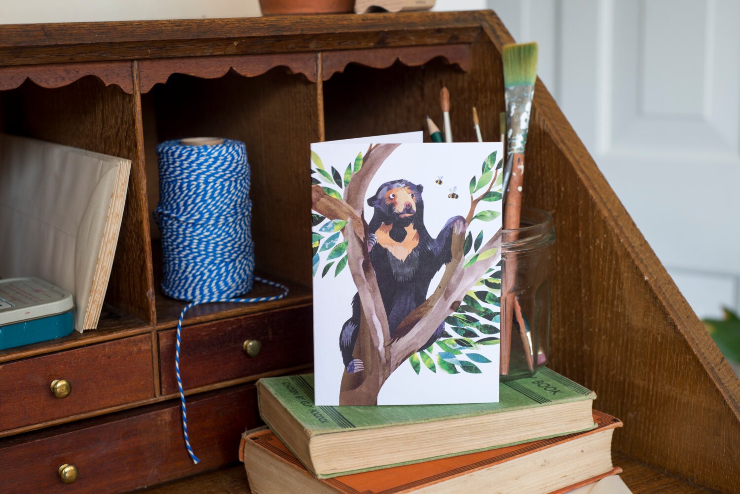 Sun Bear & Bees Greetings Card - Etsy
