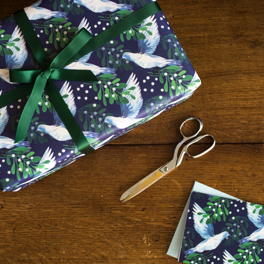 Mistletoe Dove Luxury, Christmas Wrapping Paper - 100% Recycled Eco ...