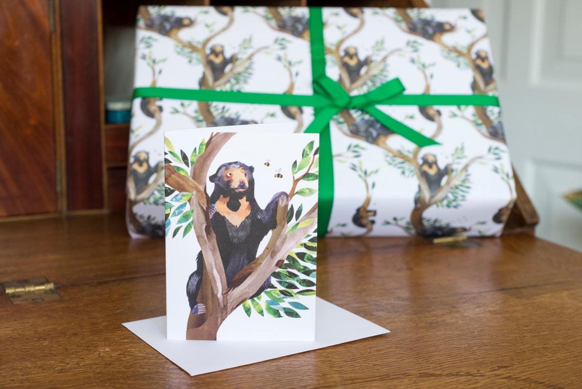 Sun Bear & Bees Greetings Card - Etsy