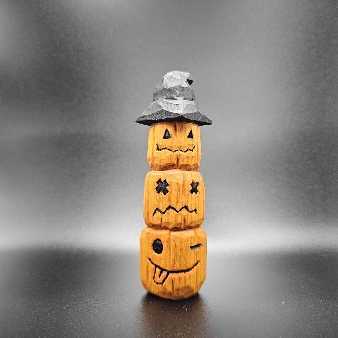 Hand Carved Wooden Jack-o-lantern Stack: Rustic Halloween Decor - Etsy