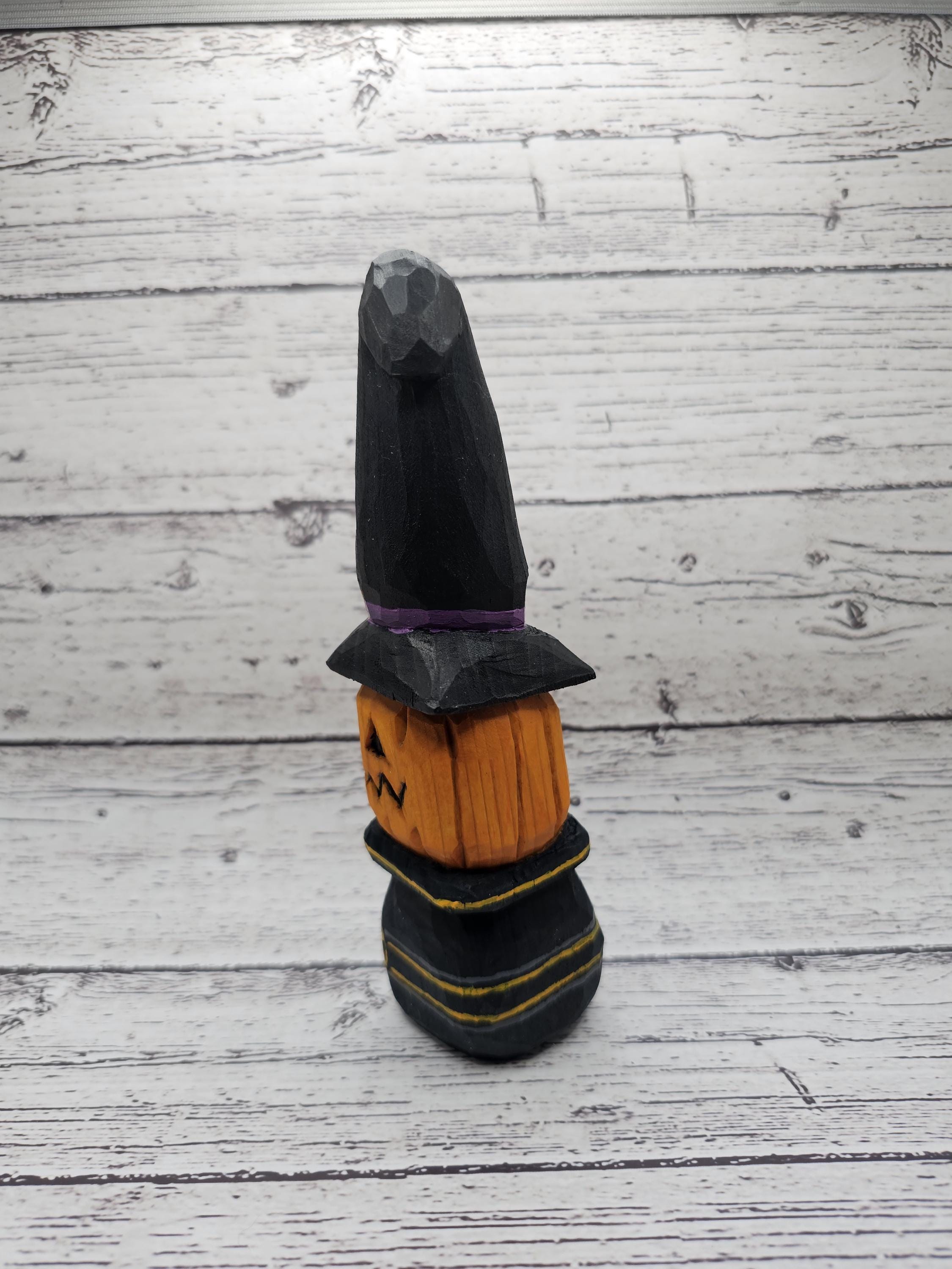 Pumpkin Witch on Cauldron, Hand Carved Halloween Ornament, Spooky Fall ...