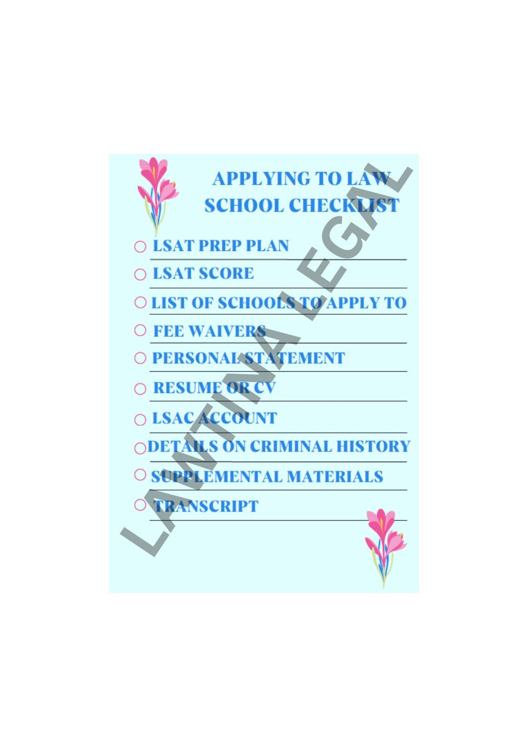 Flower Law School Application Checklist - Etsy