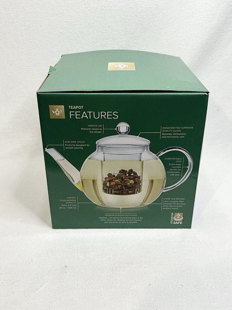 Teabloom Celebration 40 Oz Glass Teapot Loose Tea Infuser 2 Tea Flowers ...