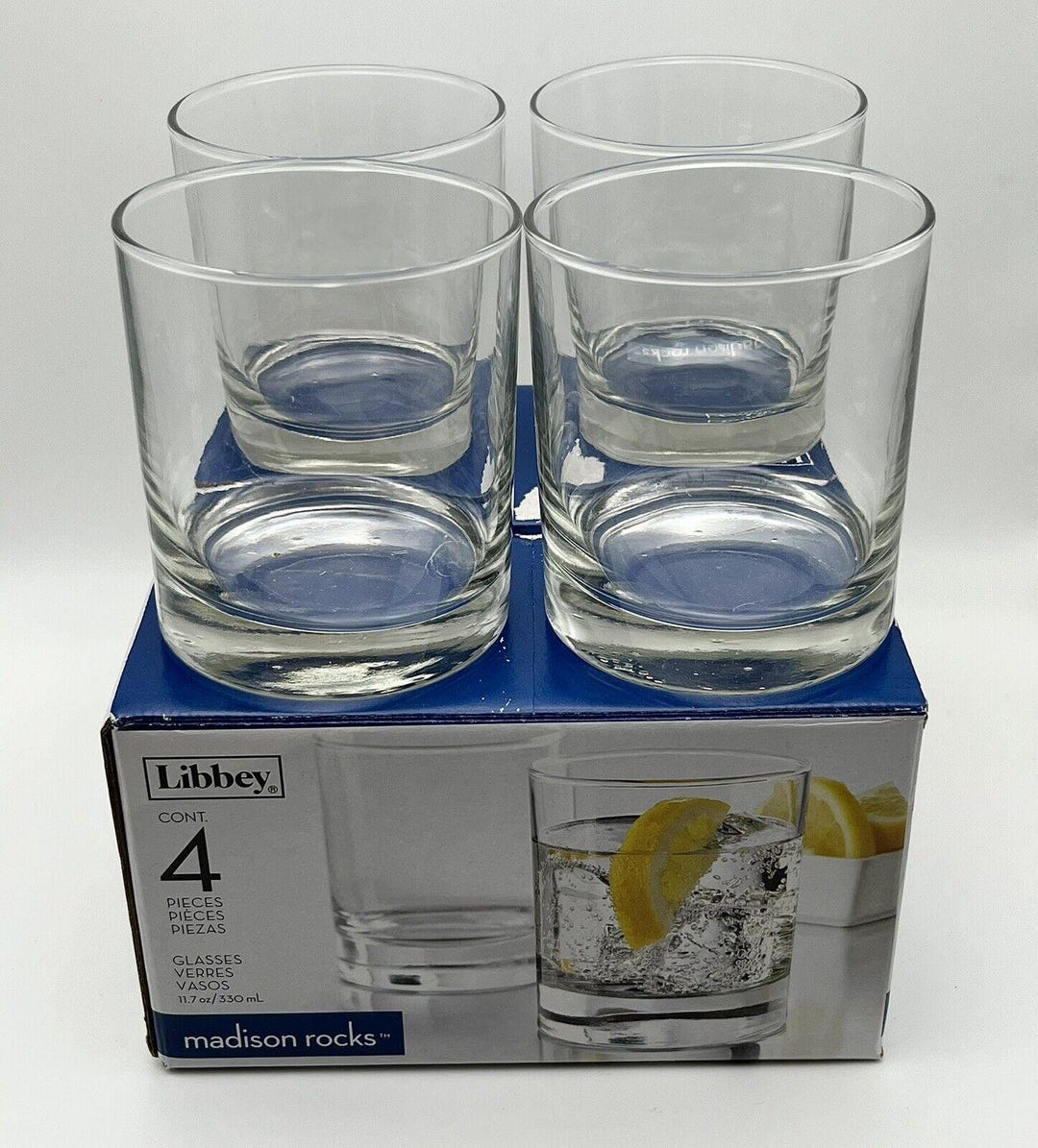 NEW Libbey Madison Rocks, Heavy Base Glasses 11.7 Oz/ Set of 4 in Box ...