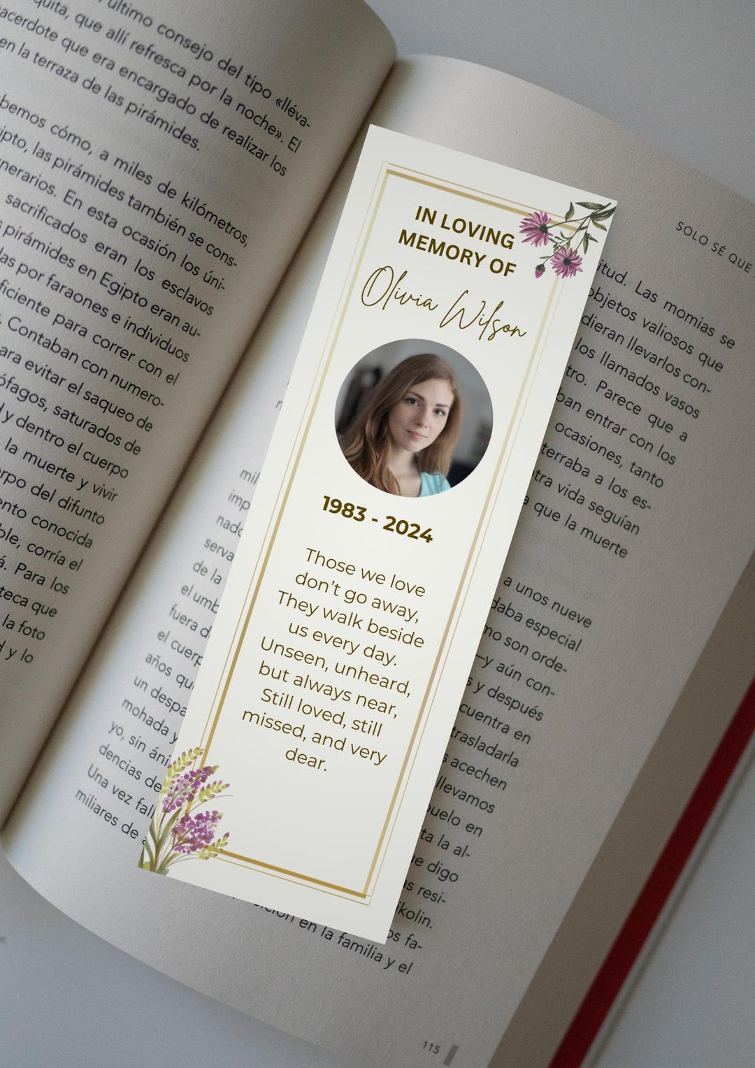 Funeral Keepsake Bookmark Template, Lavender Memorial Service Favor, in ...