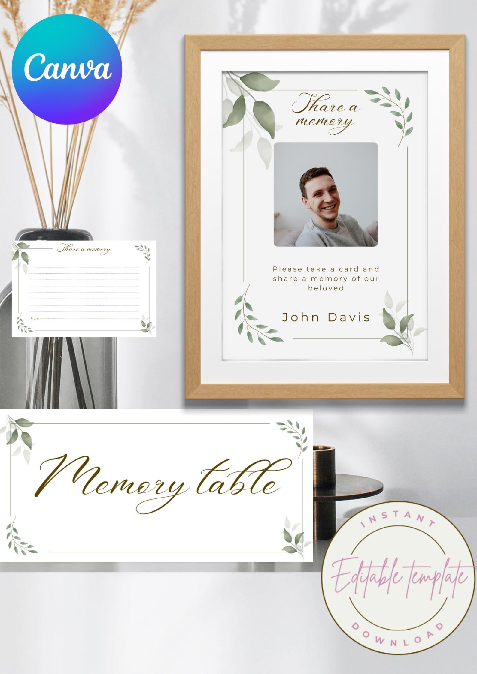 Memory Table Template, Share a Memory Card, Celebration of Life Sign ...