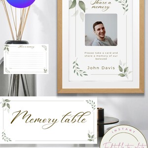 Memory Table Template, Share a Memory Card, Celebration of Life Sign ...