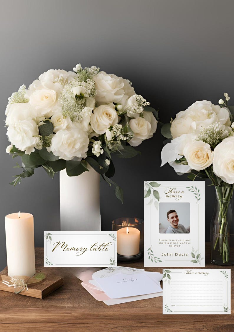 Memory Table Template, Share a Memory Card, Celebration of Life Sign, Personalized Funeral ...