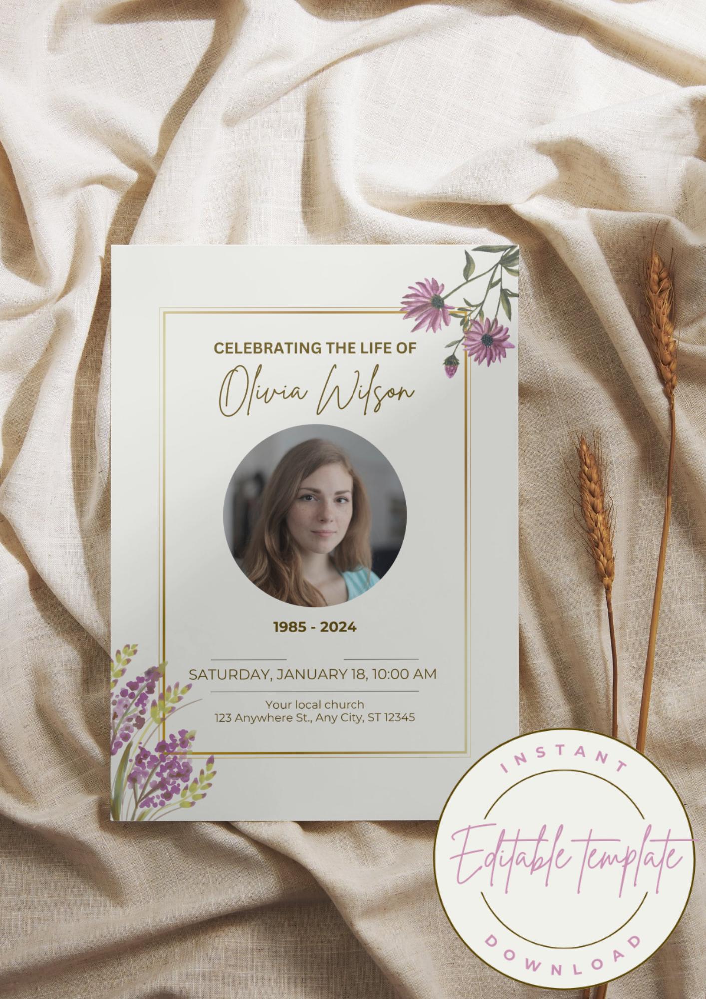 Editable Funeral Invitation Template, Celebration of Life, Printable ...