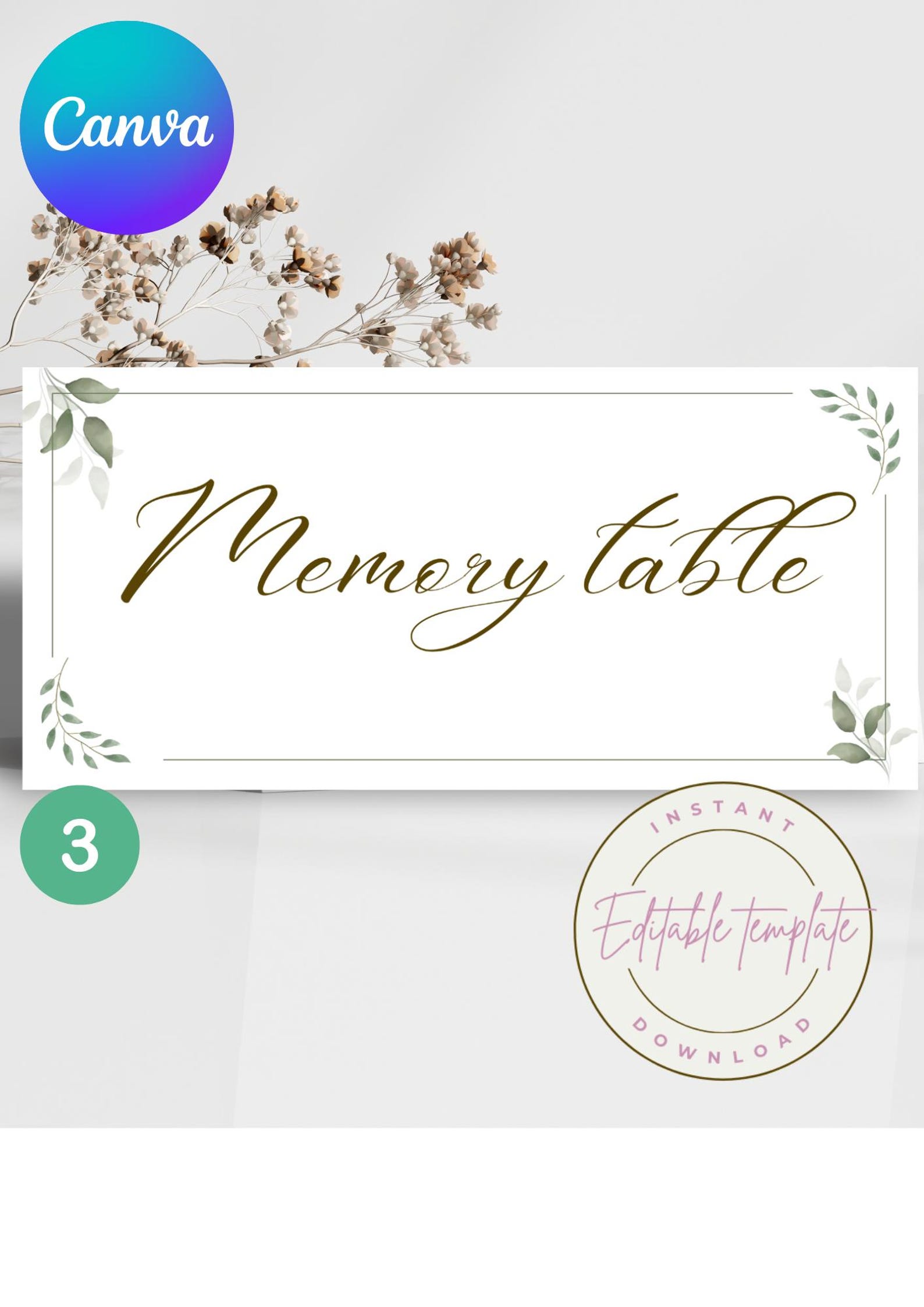 Memory Table Template, Share a Memory Card, Celebration of Life Sign ...