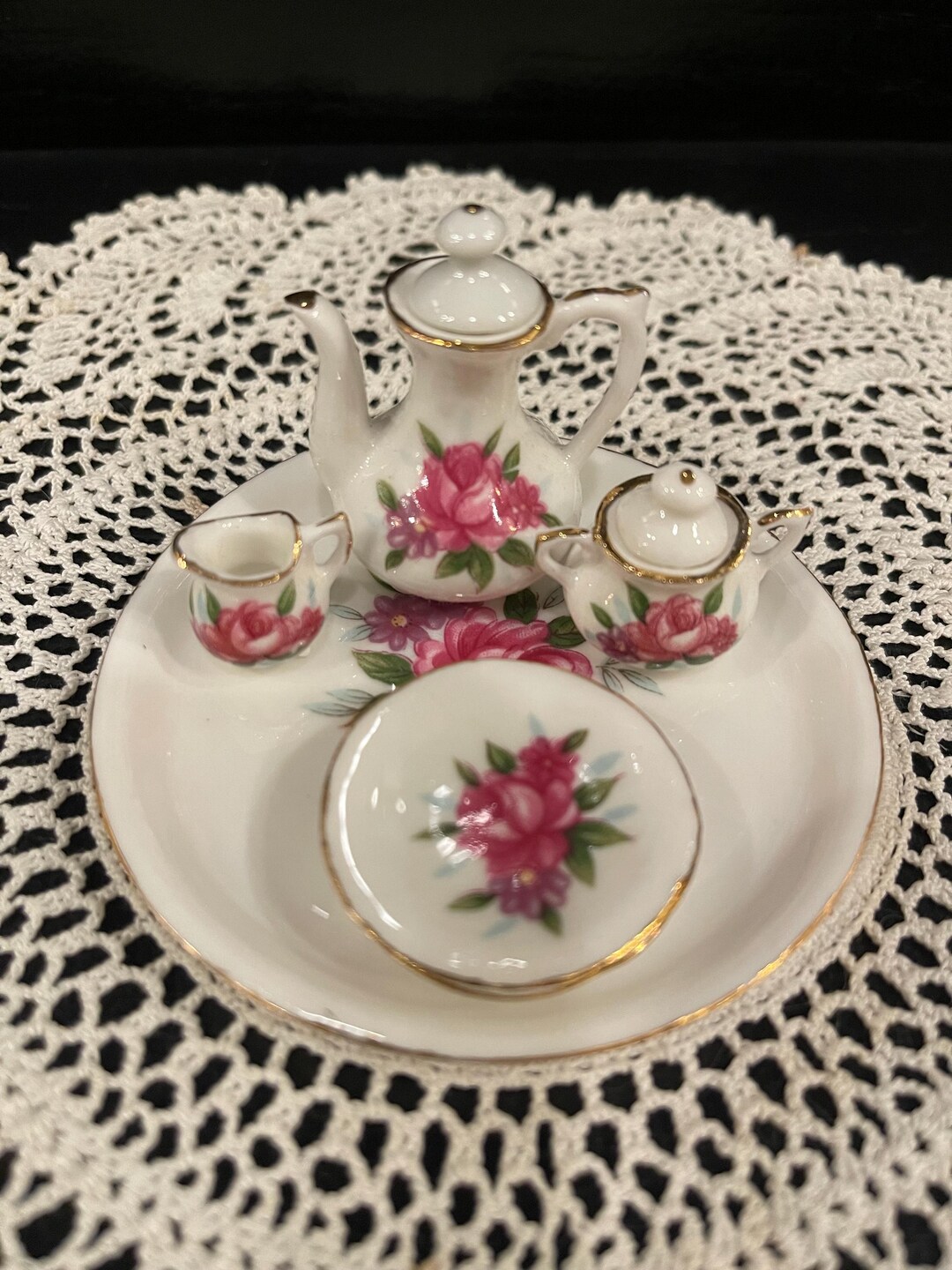 Vintage Miniature Bone China Tea Set - Etsy