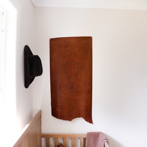 Western Cow Skull Leather Flag - Etsy