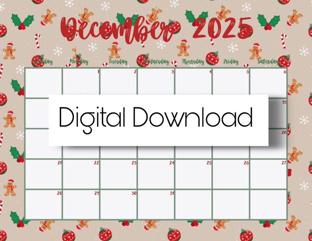 December 2025 Digital Calendar - Etsy