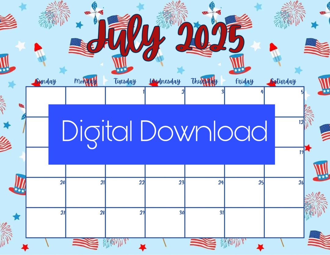 July 2025 Digital Calendar - Etsy