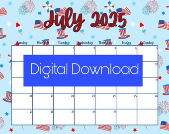 2025 Monthly Calendar JULY Light Blue-blue - Etsy