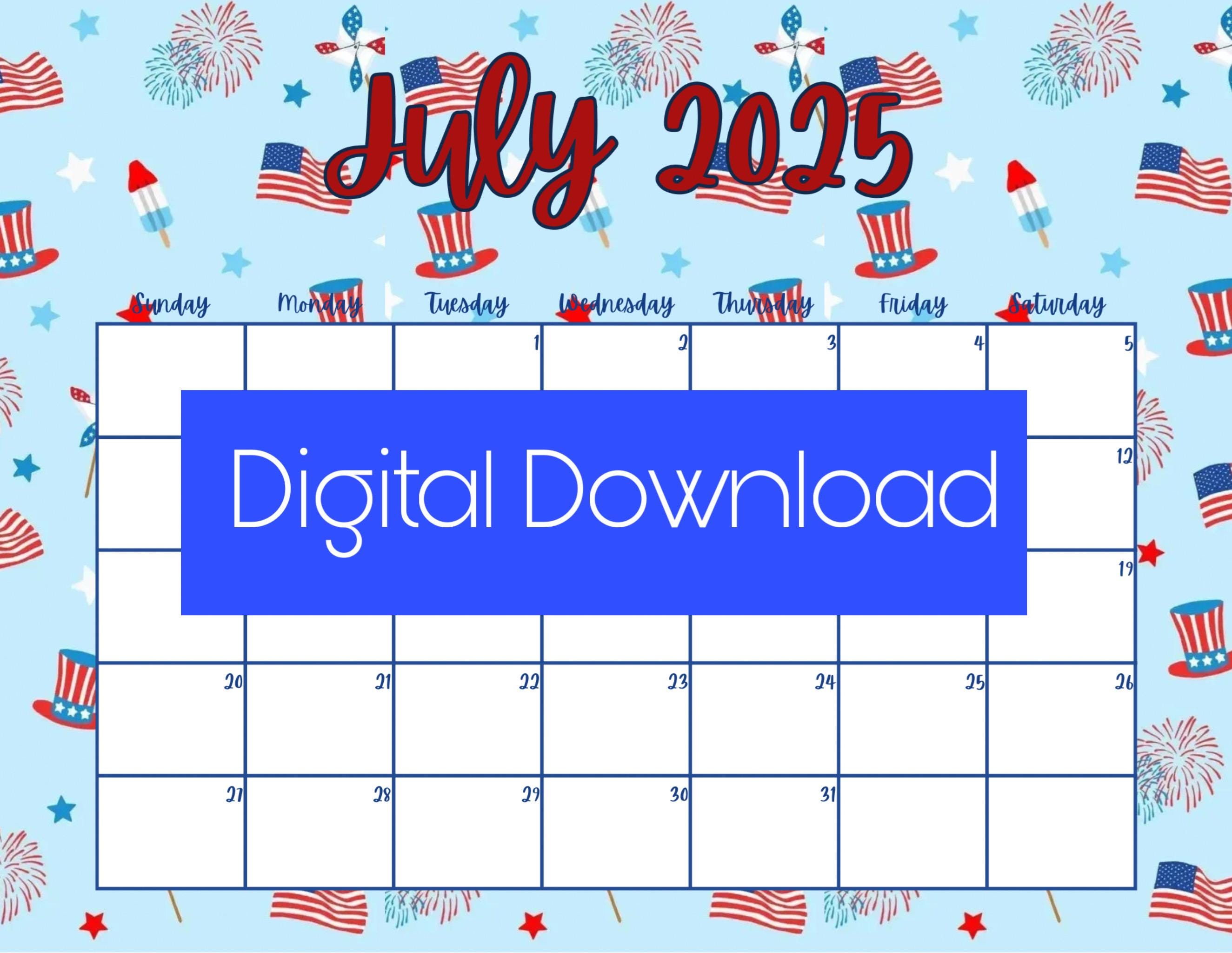 July 2025 Digital Calendar - Etsy