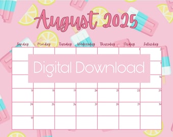August 2025 Digital Calendar / Beach and Ocean Theme / Printable ...