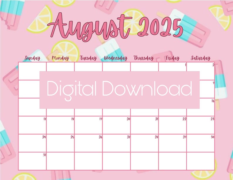 August 2025 Digital Calendar - Etsy
