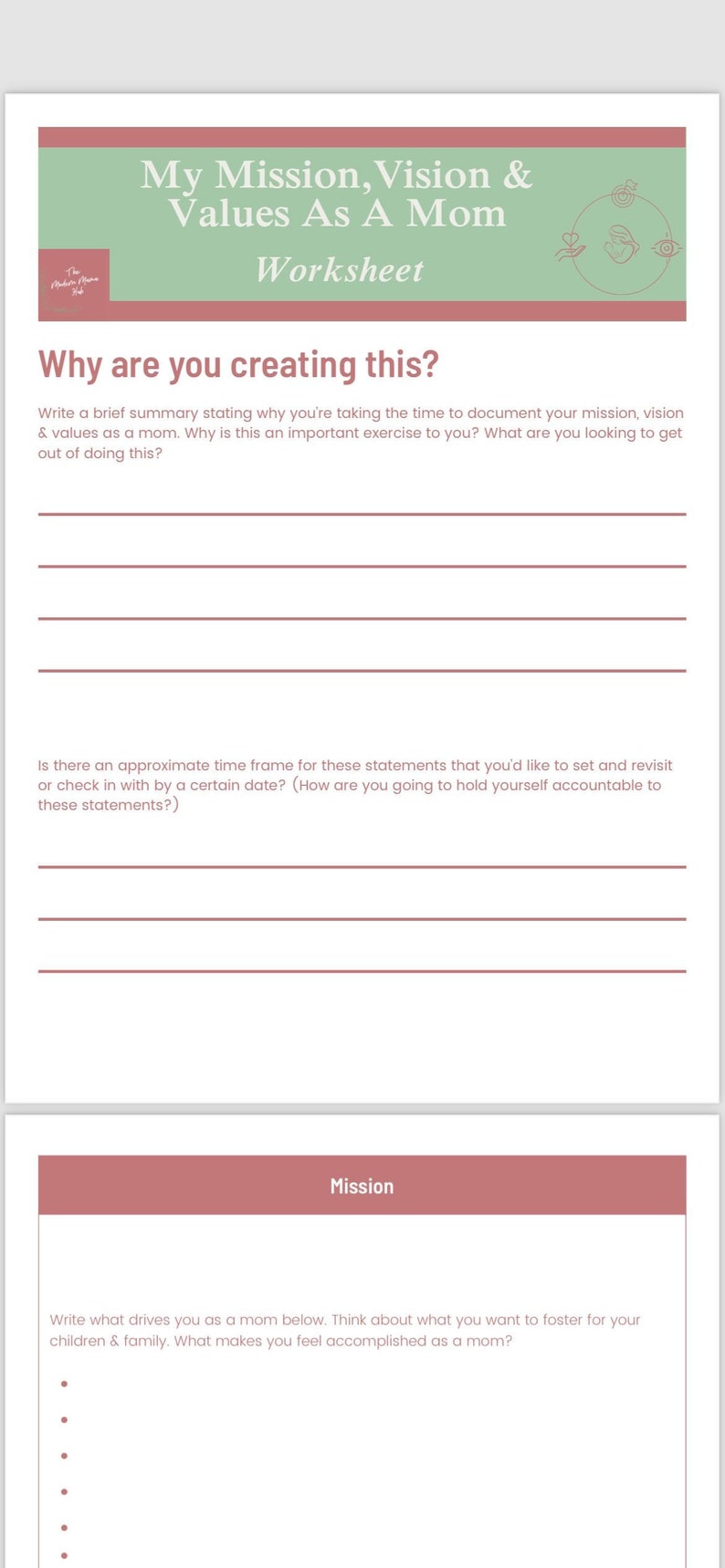 Mom Mission, Vision & Values Worksheet - Etsy