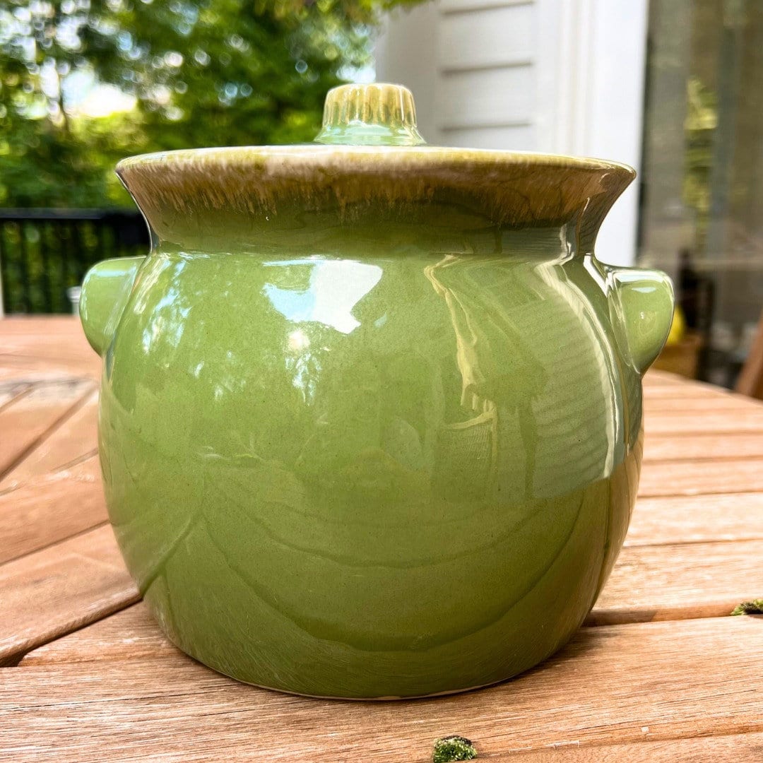 Vintage Avocado Green Hull Pottery Bean Pot Crock Pot With Handles and ...