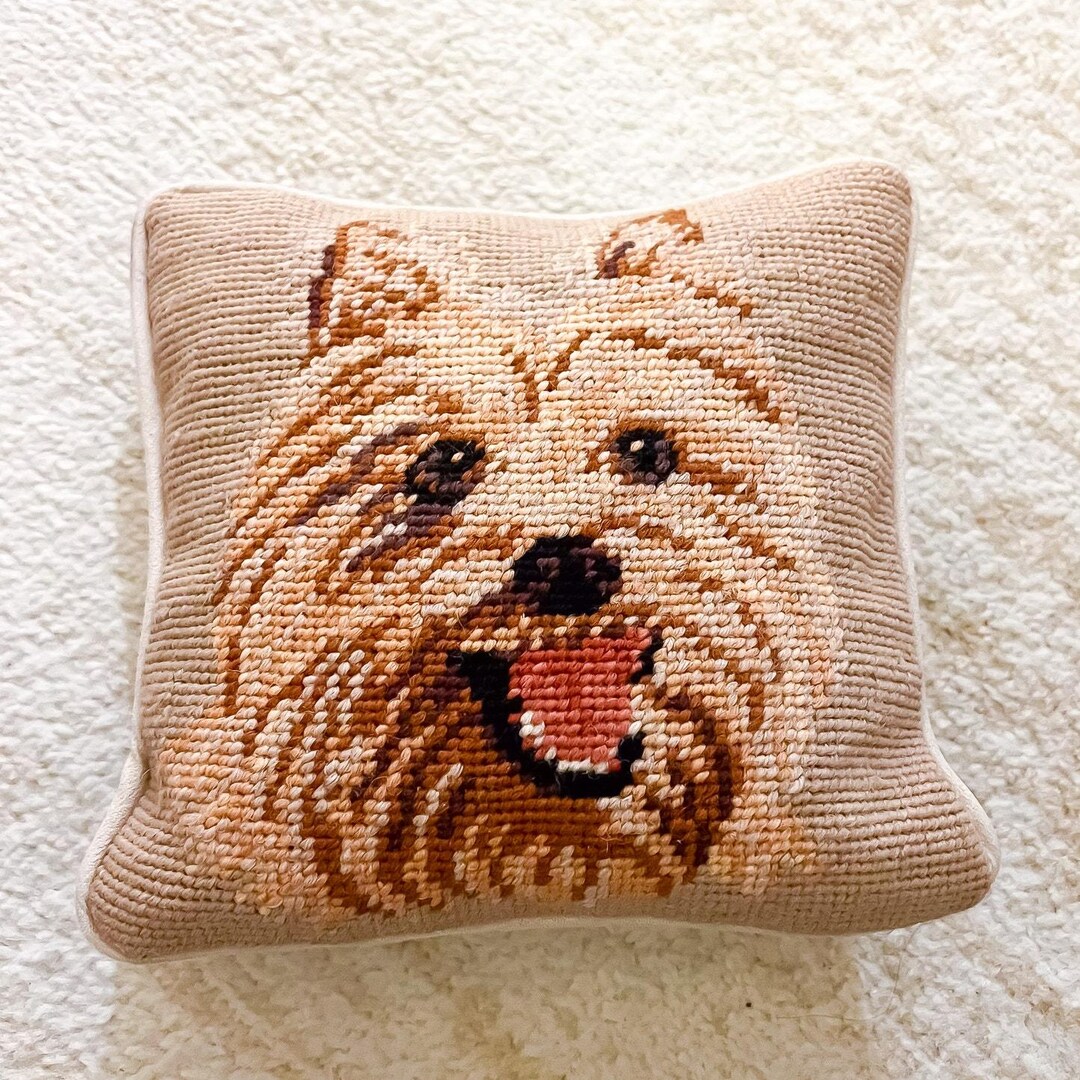 Needlepoint 7in Yorkie Yorkshire Terrier Cushion Tapestry Velvet Square ...