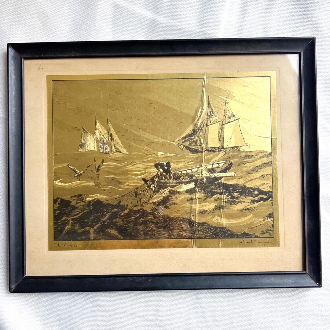 NANTUCKET Gold Foil Etching by Lionel Barrymore Black Frame Ready to ...