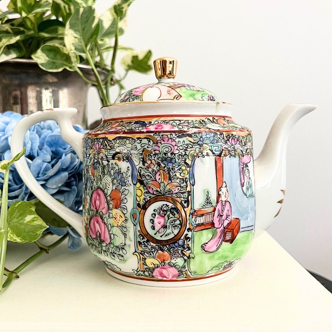Gorgeous Antique Rose Medallion Tea Pot Rose Famile Canton Chinoiserie ...