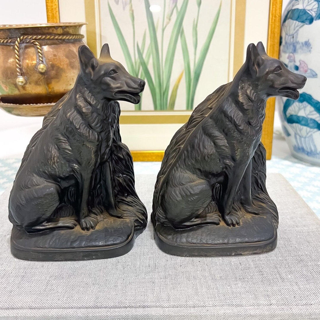 Cast Iron Dog Bookends German Shepard Belgian Malinois Vintage Pair ...