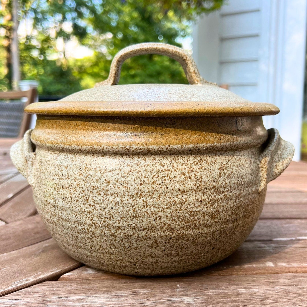 Vintage Unique Stone Ware Crock Pot With Handles Steamer Chimney ...