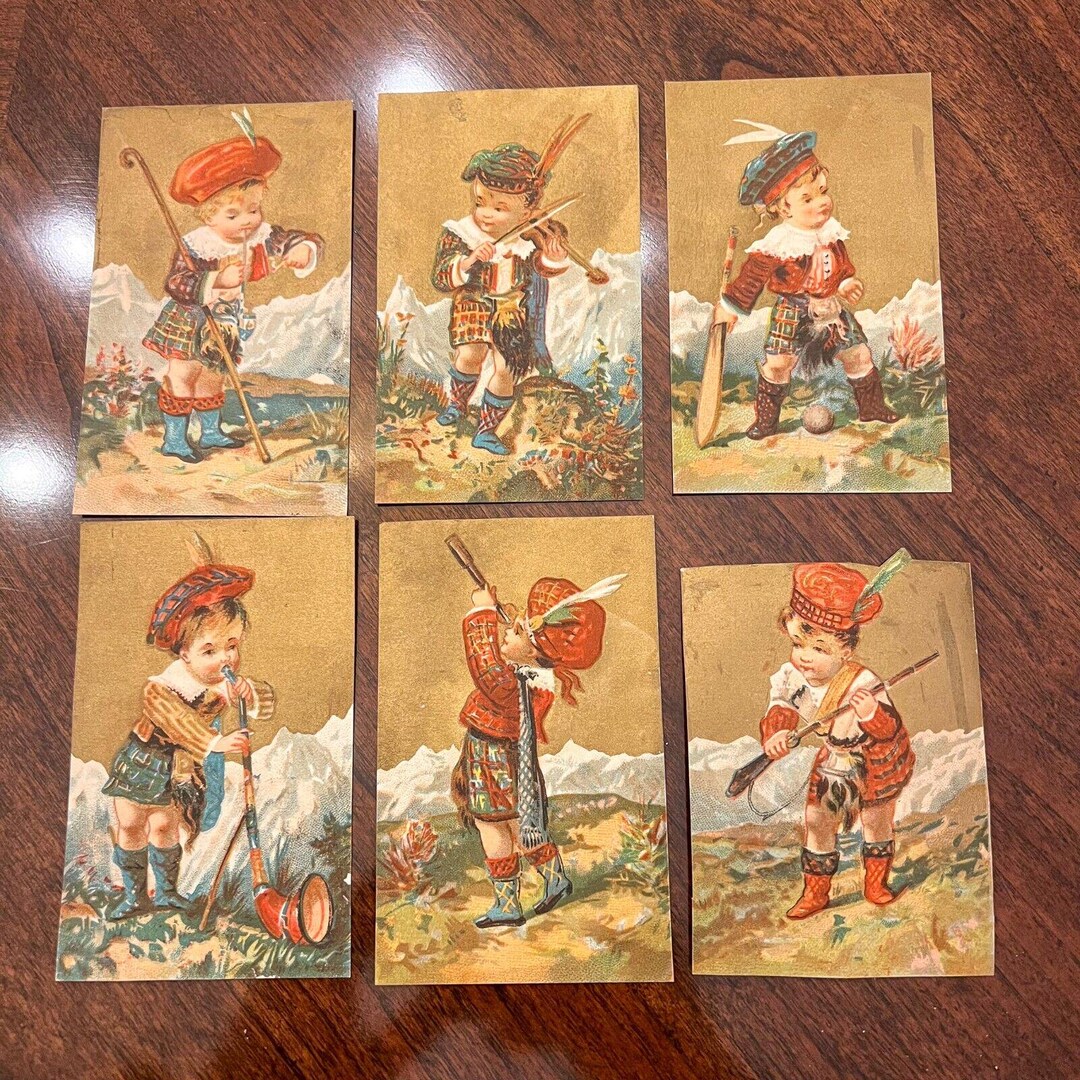 Six Antique Victorian Era Little Scottish Boy Kilt Cards Paper Scrap ...