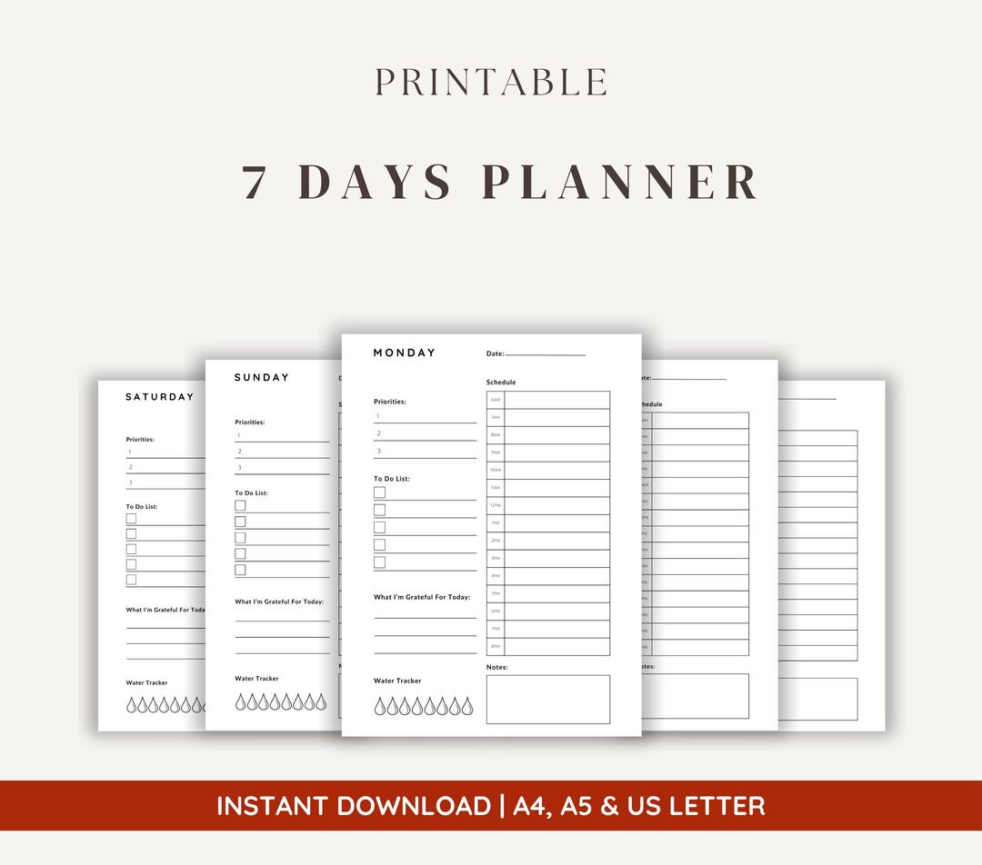 7 Day Planner Printable Daily Planner Daily Schedule for Work ...
